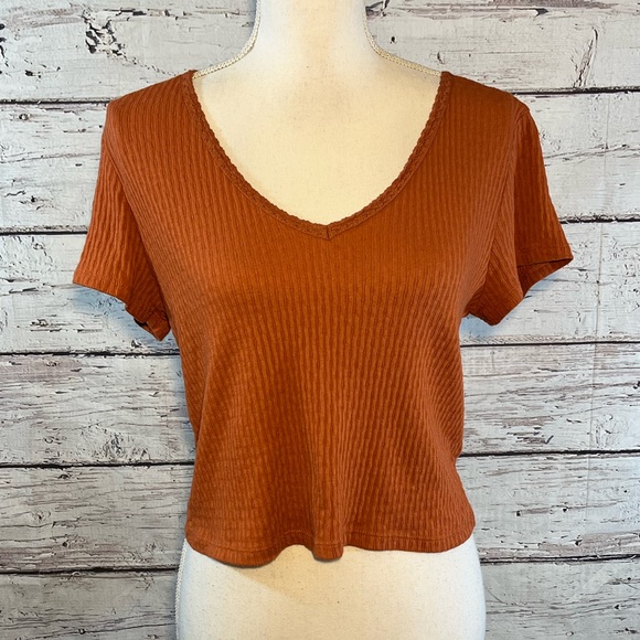 wild fable | Tops | Wild Fable Cropped Knit Short Sleeve V Neck Top ...